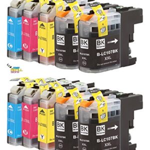 10 Pack - Toner Refill Store Compatible Brother LC107BK LC105C LC105M LC105Y Replacement Ink Cartridges for the Brother: MFC-J4310DW, MFC-J4410DW, MFC-J4510DW, MFC-J4610DW, MFC-J4710DW. Page Yield: 1,200 pages at 5% page coverage per page, per Ink Cartrdi