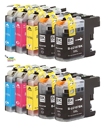 10 Pack - Toner Refill Store Compatible Brother LC107BK LC105C LC105M LC105Y Replacement Ink Cartridges for the Brother: MFC-J4310DW, MFC-J4410DW, MFC-J4510DW, MFC-J4610DW, MFC-J4710DW. Page Yield: 1,200 pages at 5% page coverage per page, per Ink Cartrdi