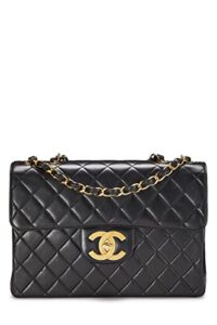 chanel, pre-loved black quilted lambskin half flap jumbo, black