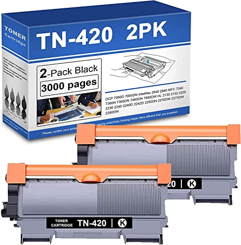 TcxLink (2 Pack) TN-420 TN420 Toner Cartridge Replacement for Brother TN420 DCP-7065D MFC-7860DW HL-2240D HL-2280DW HL-2130 HL-2132 Printer Toner.