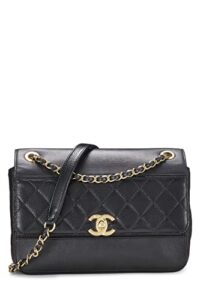 chanel, pre-loved black quilted caviar shoulder bag, black