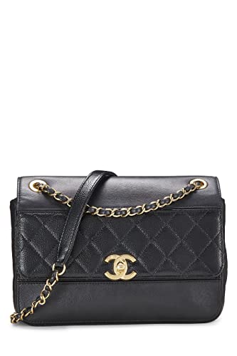 CHANEL, Pre-Loved Black Quilted Caviar Shoulder Bag, Black