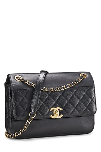 CHANEL, Pre-Loved Black Quilted Caviar Shoulder Bag, Black