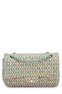 chanel, pre-loved multicolor woven classic double flap medium, multi