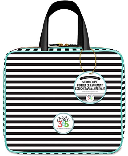 me & my BIG ideas Storage Case - The Happy Planner Scrapbooking Supplies - Black & White Stripe - Holds Your Planner & Accessories - Zippered Bag with Handle & 2 Removable Pouches - 12 x 10.5 x 4 in.