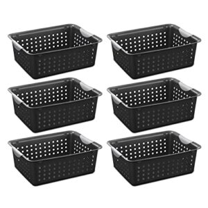 sterilite 16249006 medium ultra basket, black basket w/ titanium inserts, 6-pack