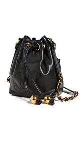 chanel women’s pre-loved black lambskin bucket mini bag, black, one size