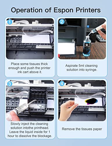 Mars Online Printhead Cleaning Kit Inkjet Printer Head Cleaner Compatible for HP/Epson/Brother/Canon 8600 8610 8035 8710 6700 6900 / Epson 1430 2720 et-2720 et-2750, 100ML, Kit 1