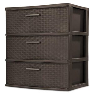 sterilite 25306p01 3 drawer wide weave tower, espresso frame & drawers w/ driftwood handles, 1-pack