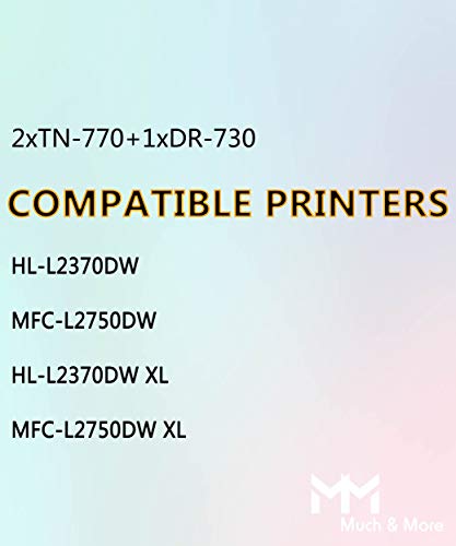 MM MUCH & MORE Compatible TN770 Toner Cartridge and DR730 Drum Unit Replacement for Brother TN-770 DR-730 Used for MFC-L2750DW L2750DWXL HL-L2370DW L2370DWXL Printer (2 Toners, 1 Drum, 3-Pack)