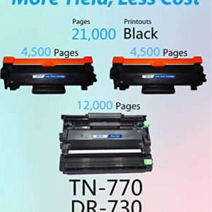 MM MUCH & MORE Compatible TN770 Toner Cartridge and DR730 Drum Unit Replacement for Brother TN-770 DR-730 Used for MFC-L2750DW L2750DWXL HL-L2370DW L2370DWXL Printer (2 Toners, 1 Drum, 3-Pack)