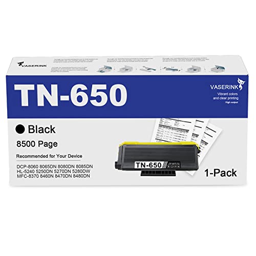 TN-650 Black High Yield Toner Cartridge (1-Pack) VASEINK Compatible Replacement for Brother TN650 Toner DCP-8060 8065DN HL-5240 5250DN MFC-8370 8460N Printer