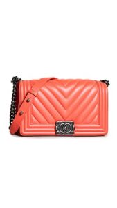 chanel women’s pre-loved ornge lamb chevron bag, orange, one size