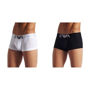 emporio armani men’s cotton stretch trunk, white/ black, small