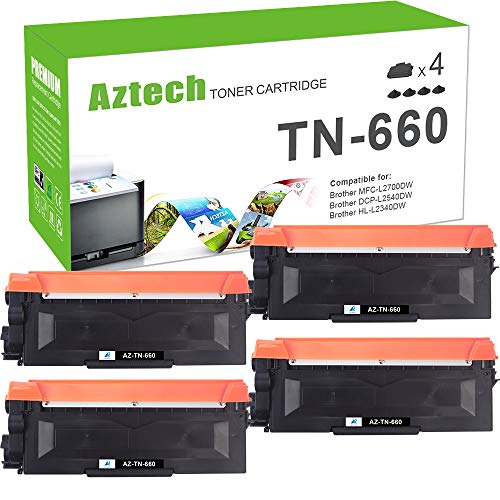 Aztech Compatible TN660 Toner Cartridge Replacement for Brother TN660 TN 660 630 TN-660 TN630 TN-630 HL-L2340DW HL-L2300D MFC-L2707DW DCP-L2540DW DCP-L2520DW HL-L2320D Printer (Black, 4-Pack)