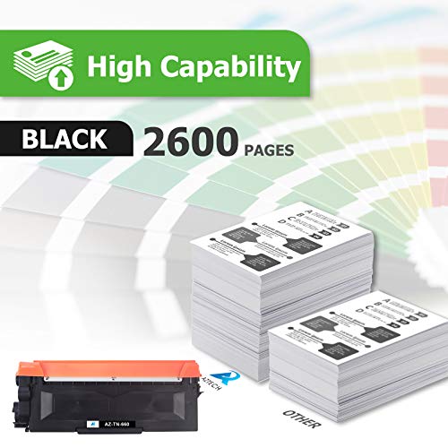 Aztech Compatible TN660 Toner Cartridge Replacement for Brother TN660 TN 660 630 TN-660 TN630 TN-630 HL-L2340DW HL-L2300D MFC-L2707DW DCP-L2540DW DCP-L2520DW HL-L2320D Printer (Black, 4-Pack)