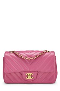 chanel, pre-loved pink chevron lambskin classic flap mini, pink