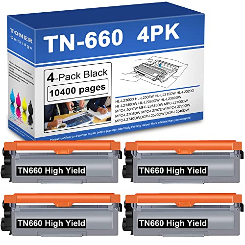 TN660 Compatible TN-660 Black Toner Cartridge Replacement for Brother MFC-L2700DW MFC-L2680W HL-L2300D DCP-L2520DW Printer Toner.(4 Pack)