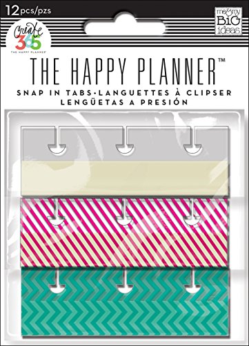 me & my BIG ideas Snap-In Tabs - The Happy Planner Scrapbooking Supplies - 12 Translucent Snap-In Tabs - 3 Designs - Pop Into Planner with Ease - For Storing Photos & Extra Papers - 12 Pieces