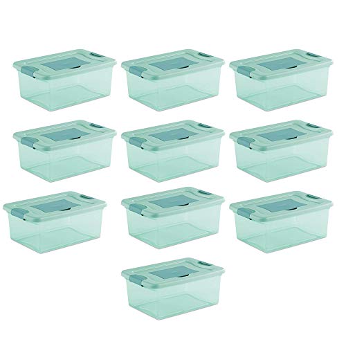 Sterilite 15 Quart Fresh Scent Stackable Storage Box Container (10 Pack), Aqua