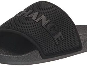 A|X ARMANI EXCHANGE Men's Mesh Rubber Logo Pool Slide Sandal, Black+Black, 7