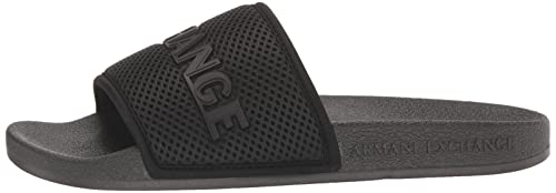 A|X ARMANI EXCHANGE Men's Mesh Rubber Logo Pool Slide Sandal, Black+Black, 7