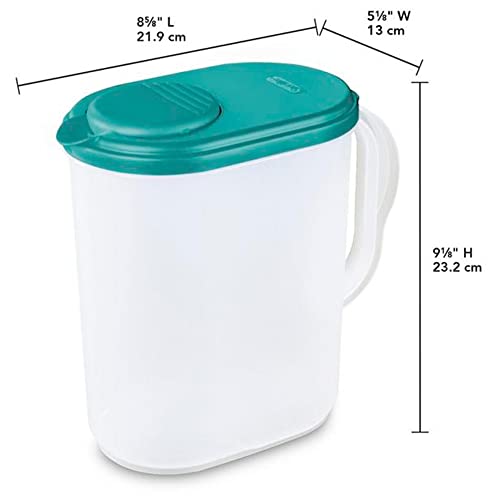 Sterilite Ultra Seal Freezer and Dishwasher Safe 1 Gallon Drink Pitcher with Comfort Grip Handle and Measure Marks, Clear/Blue (6 Pack)