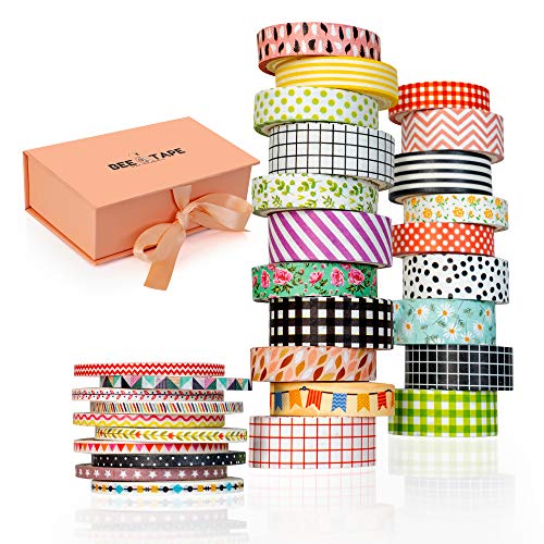 Washi Tape Set Gift Box, 30 Rolls 3 Sizes 15mm 10mm and 3mm Arts and Crafts, Decorative Masking Craft Cute Tape, Great Scrapbooking Tape Set, DIY Bullet Journal, Planner Washy Tape