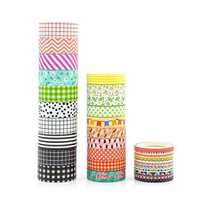 Washi Tape Set Gift Box, 30 Rolls 3 Sizes 15mm 10mm and 3mm Arts and Crafts, Decorative Masking Craft Cute Tape, Great Scrapbooking Tape Set, DIY Bullet Journal, Planner Washy Tape