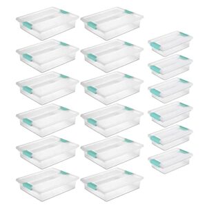 sterilite large clip (12 pack) & small clip (6 pack) clear plastic storage organizer tote container bin box for home office organization and storage