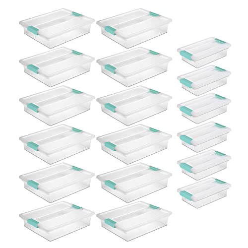 Sterilite Large Clip (12 Pack) & Small Clip (6 Pack) Clear Plastic Storage Organizer Tote Container Bin Box for Home Office Organization and Storage