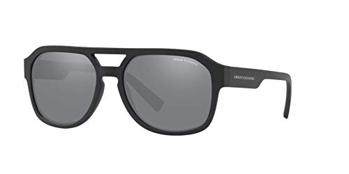 A|X ARMANI EXCHANGE Men's AX4074S Rectangular Sunglasses, Matte Black/Light Grey Mirrored/Black, 57 mm