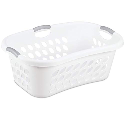 Sterilite Ultra HipHold 1.25 Bushel Capacity Plastic Stackable Folding Clothes Contour Shaped Laundry Basket Bin, White (18 Pack)