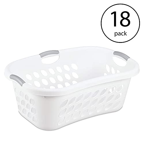 Sterilite Ultra HipHold 1.25 Bushel Capacity Plastic Stackable Folding Clothes Contour Shaped Laundry Basket Bin, White (18 Pack)