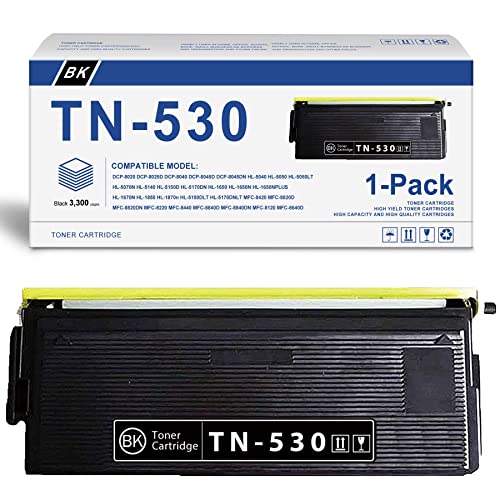 Compatible 1-Pack TN530 TN-530 Toner Cartridge Black Replacement for Brother DCP-8020 8025D 8040 8045D 8045DN HL-5040 HL-5050LT 5070N 5140 5150D 5170DN 1650 1650N Printer Toner Cartridge