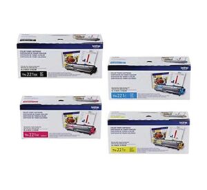 brother tn221bk, tn221c, tn221m, tn221y (tn-221bk, tn-221c, tn-221m, tn-221y) black, cyan, magenta and yellow toner cartridge set