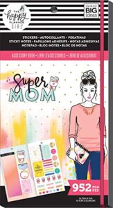 me & my big ideas accessory book bundle – the happy planner scrapbooking supplies – super mom theme – 4 sticky note pads & 1 listpad – multi-color & gold foil stickers – 20 sheets, 952 stickers total