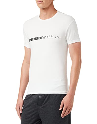 Emporio Armani mens Side Logoband Short Sleeve Fitted Fit T-shirt T Shirt, White, Large US