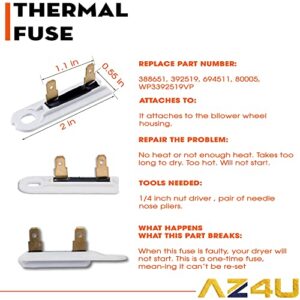 Dryer Thermostat 3977767 3387134 And Thermal Fuse 3392519 279816 Replaces For Whirlpool WED4815EW1 WED5000DW2 WED6200SW1 WED6600VW0 WED4800BQ1 WED4800XQ0 WED4800XQ1 WED4900XW0 WED49STBW1 WED5100VQ1