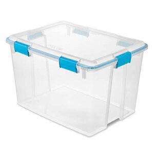 sterilite 80 quart clear plastic stackable storage container box bin with air tight gasket seal latching lid long term organizing solution, 8 pack