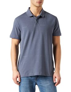 a|x armani exchange men’s stretch pique grid print logo polo, grisaille, m