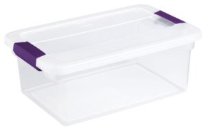 sterilite 15 quart clearview latch storage container with sweet plum handles