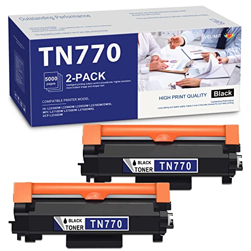 LVELIMIT TN770 Black Super High Yield Toner Cartridge 2-Pack TN 770 Replacement for Brother TN770 HL-L2390DW L2395DW L2350DW DCP-L2550DW MFC-L2710DW L2750DW L2750DWXL Printer Toner