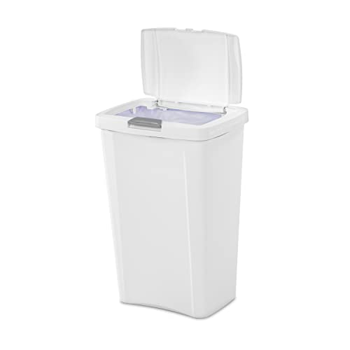 Sterilite 10458004 13 Gallon TouchTop Wastebasket, White w/ Titanium Latch, 4-Pack