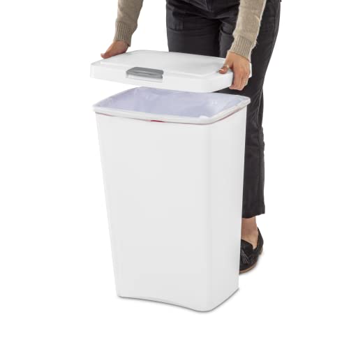 Sterilite 10458004 13 Gallon TouchTop Wastebasket, White w/ Titanium Latch, 4-Pack