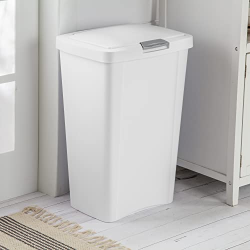 Sterilite 10458004 13 Gallon TouchTop Wastebasket, White w/ Titanium Latch, 4-Pack