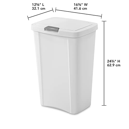 Sterilite 10458004 13 Gallon TouchTop Wastebasket, White w/ Titanium Latch, 4-Pack