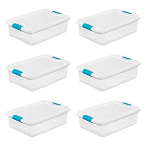 sterilite 14968006 32 quart white/clear plastic storage box with blue aquarium latches