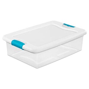 Sterilite 14968006 32 Quart White/Clear Plastic Storage Box With Blue Aquarium Latches