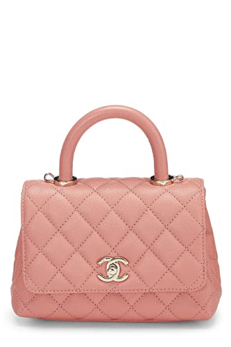 CHANEL, Pre-Loved Pink Quilted Caviar Coco Handle Bag Mini, Pink